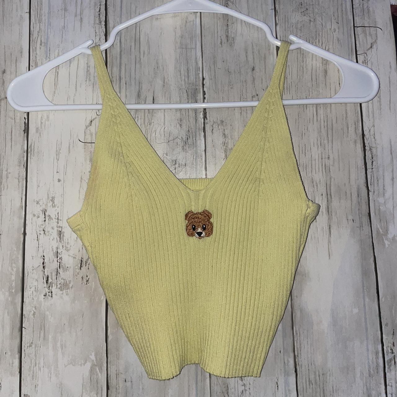 Yellow bear v-cut tank top - Worn once - Please DM... - Depop