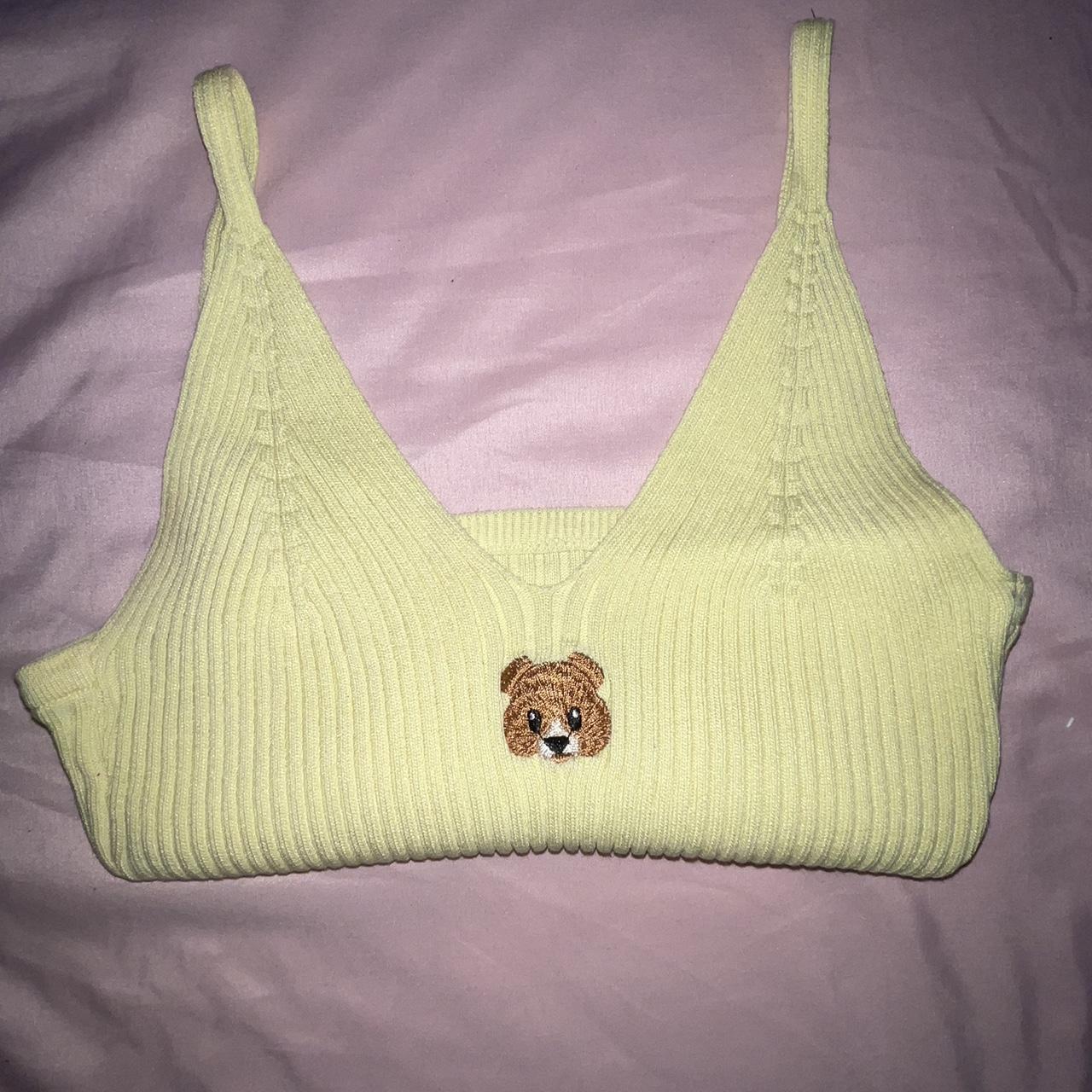 Yellow bear v-cut tank top - Worn once - Please DM... - Depop