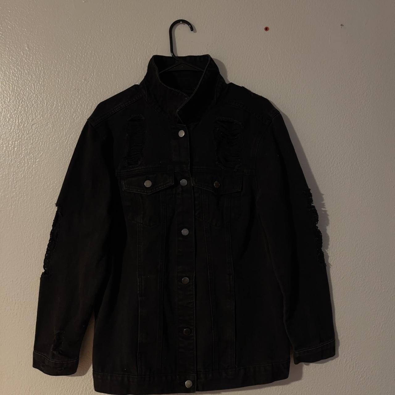 Black Jean Jacket Grunge Distressed Oversized &... - Depop
