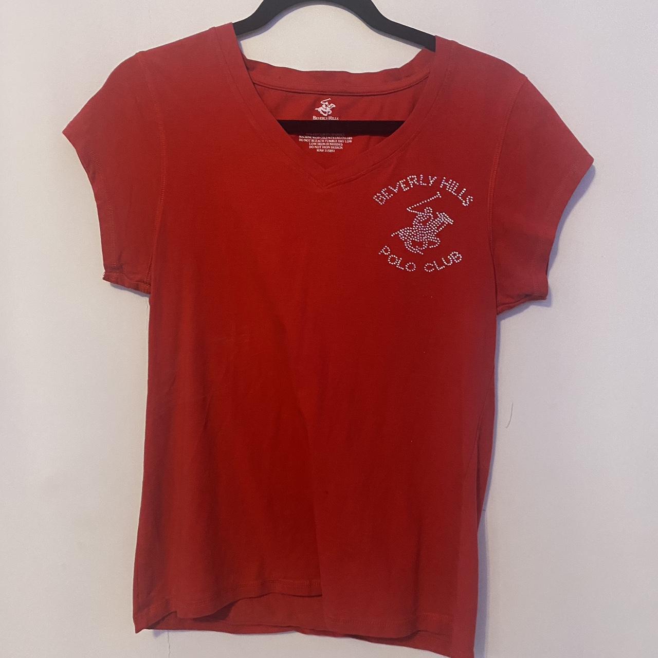 Large Beverly Hills polo club red v neck t-shirt - Depop