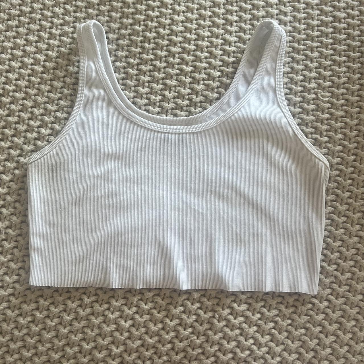 White ribbed crop top - Thin... - Depop