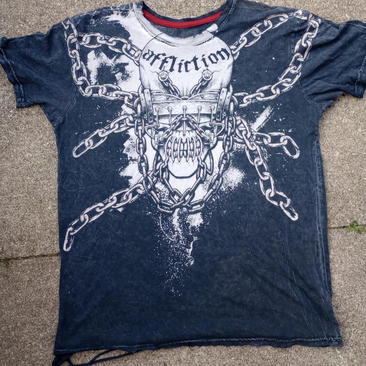 Y2K affliction AOP Megadeth shirt. Overall good... - Depop