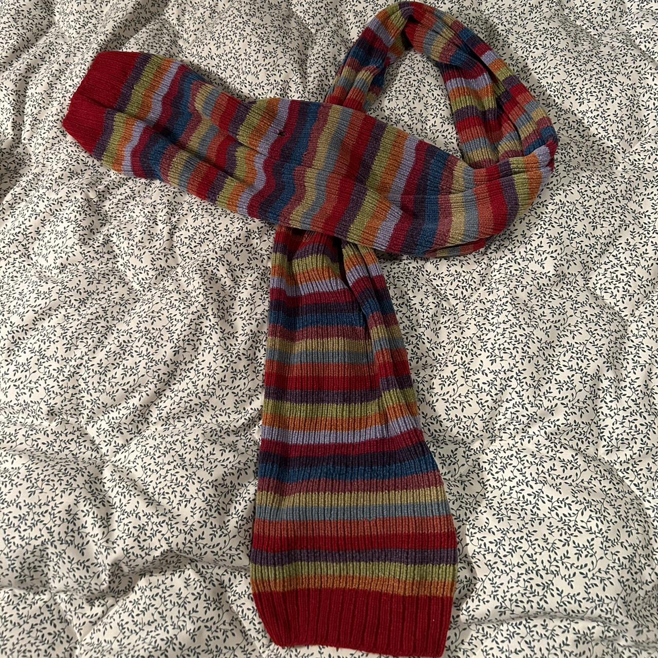 Y2k earth tone stripped scarf No tag and unknown... - Depop