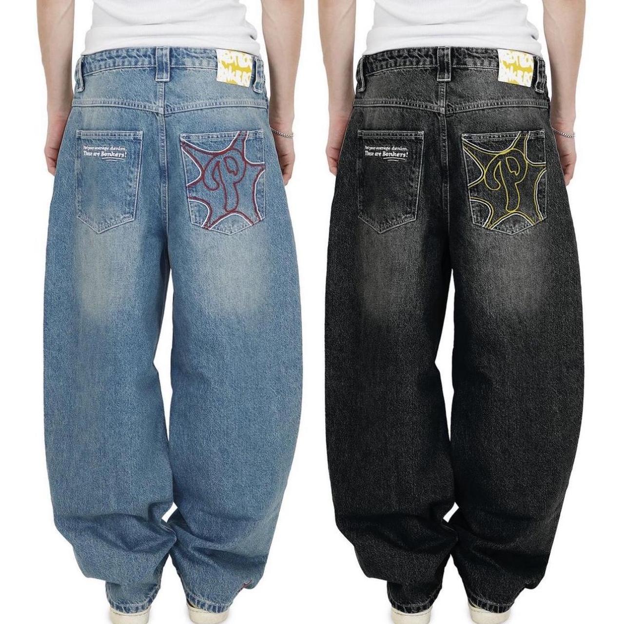 PROTECT LDN BONKERS DENIM JEANS GREY/BLACK SIZE... - Depop