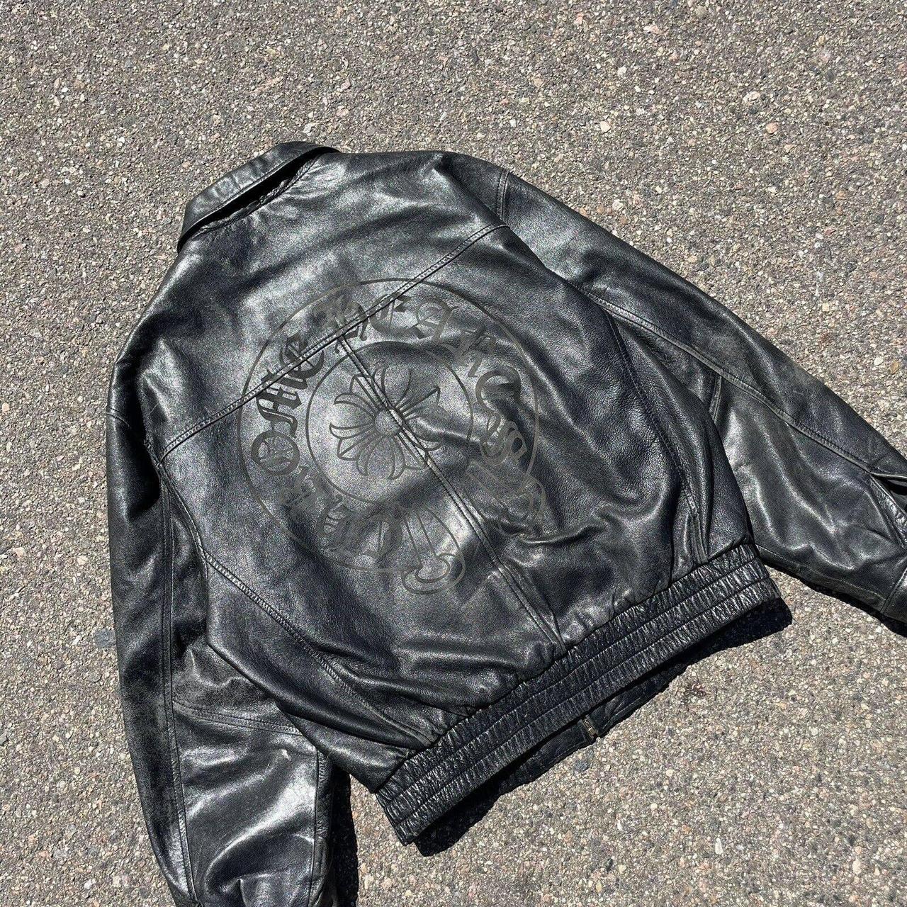 Crazy Vintage Chrome Hearts Leather Jacket Black... - Depop