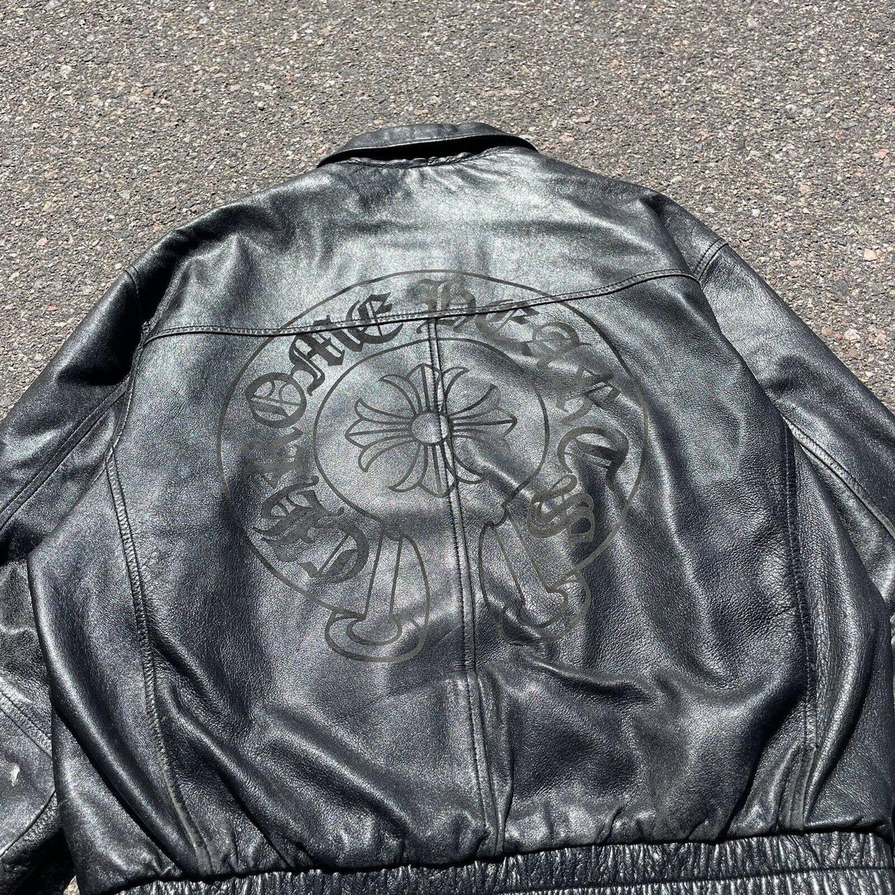 Crazy Vintage Chrome Hearts Leather Jacket Black... - Depop
