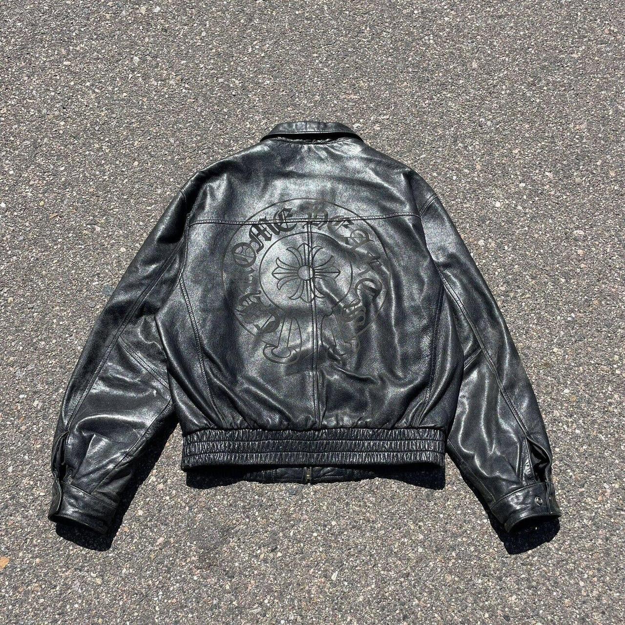 Crazy Vintage Chrome Hearts Leather Jacket Black... - Depop