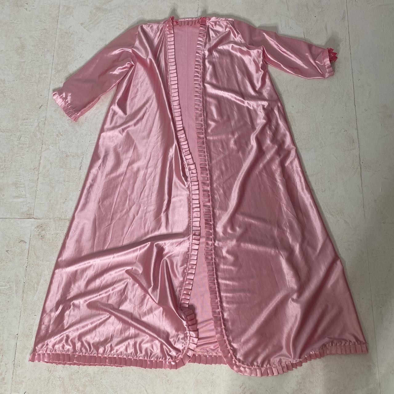 Vintage 60s Pink Satin Robe Ruffled Hem Longline... - Depop