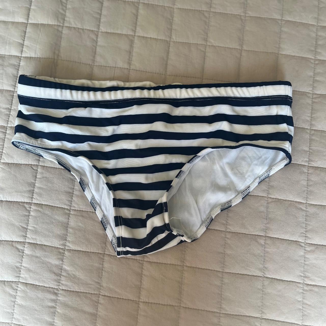 Navy blue and white striped speedo. Sailor style. - Depop