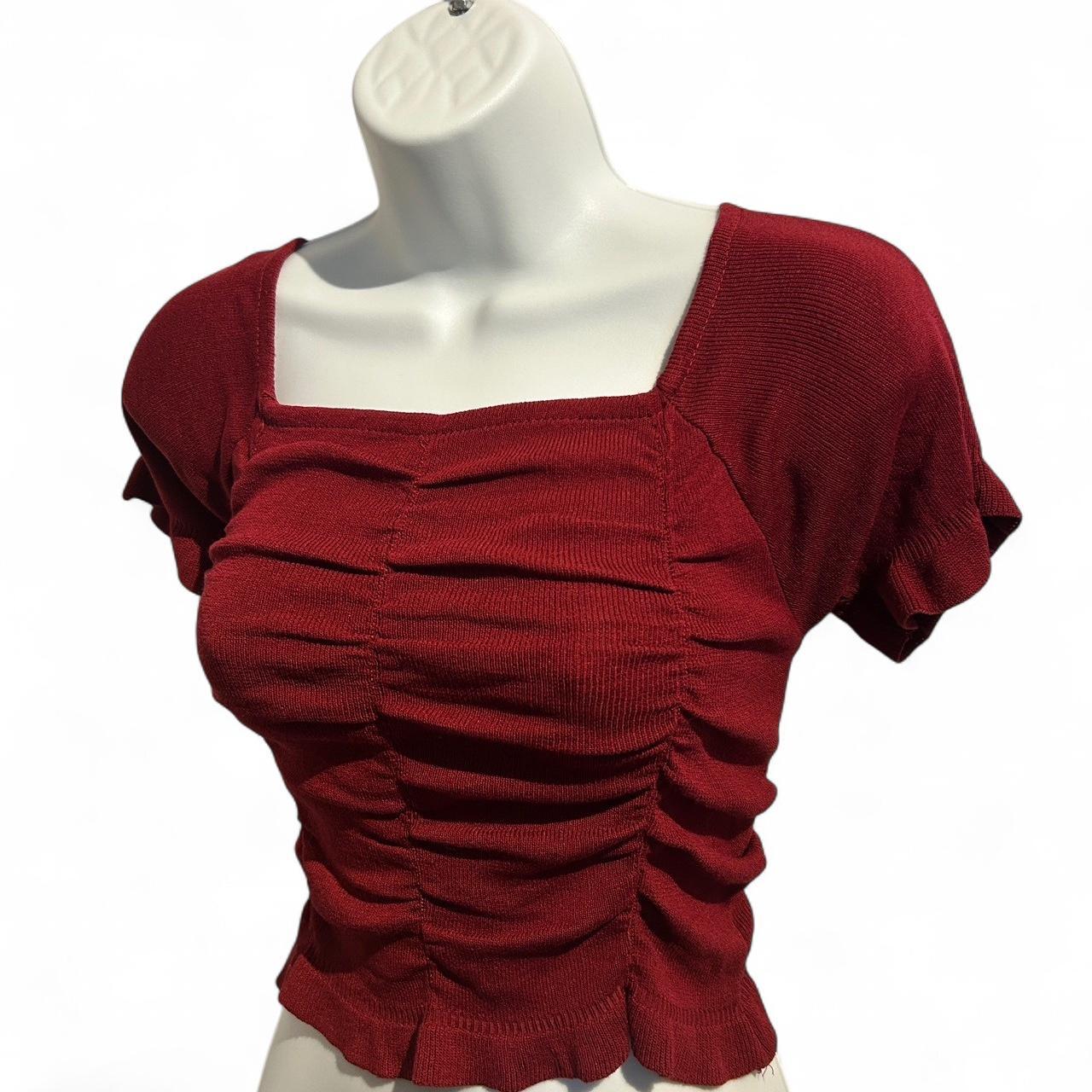 red ruffled crop top really cute ribboned colour... | Depop