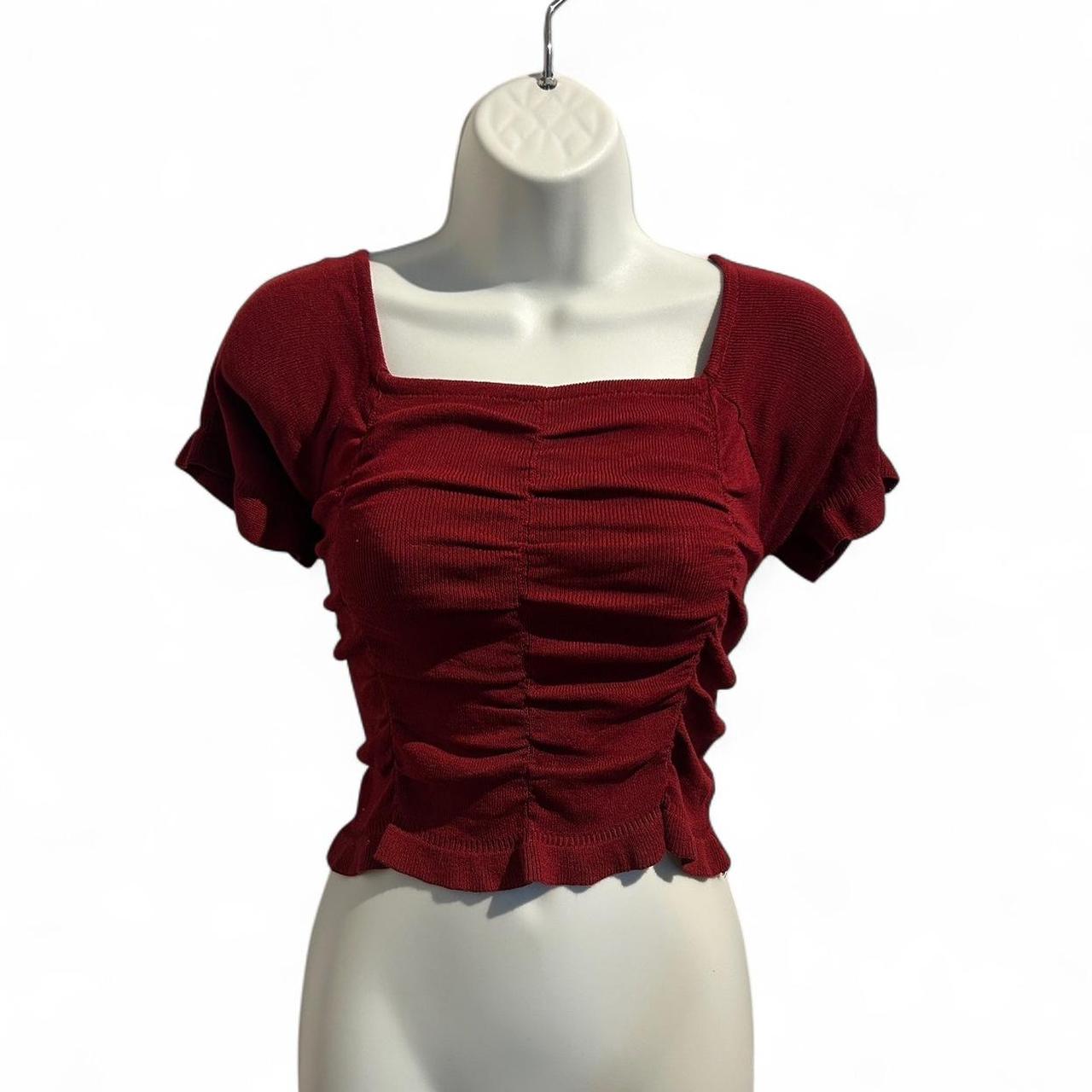 red ruffled crop top really cute ribboned colour... | Depop