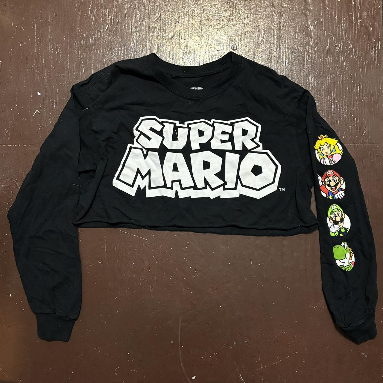Black long sleeve Super Mario crop top from Forever... - Depop