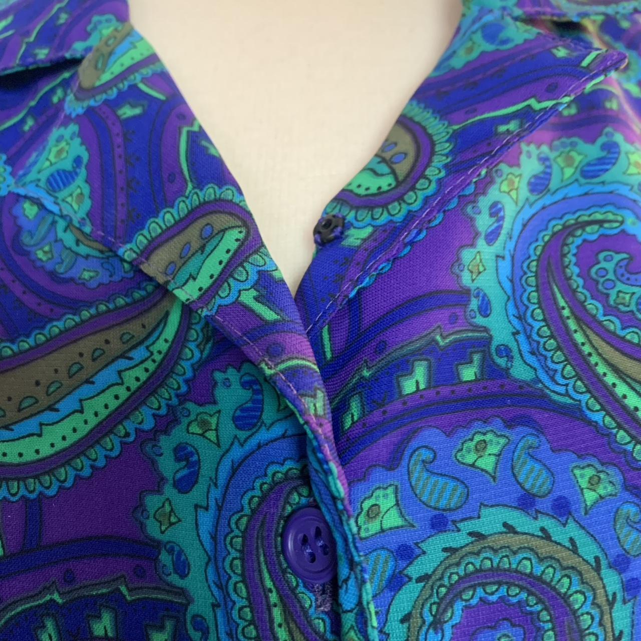 Vintage Shapley neon graphic paisley print purple,... - Depop