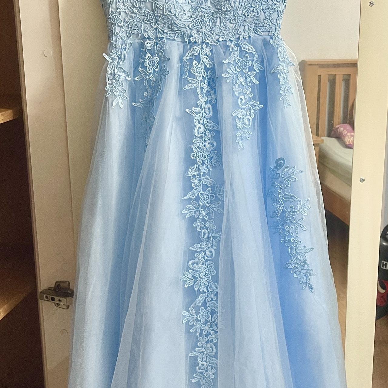 size 8 baby blue princess gown style prom dress... | Depop