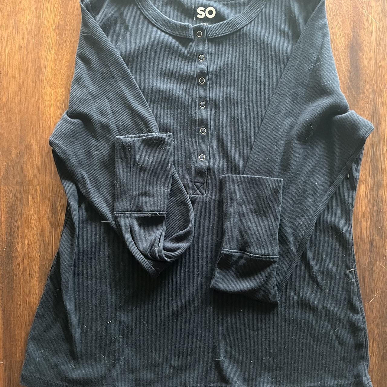 Black Ribbed Long-Sleeve Shirt #longsleeve #ribbed... - Depop