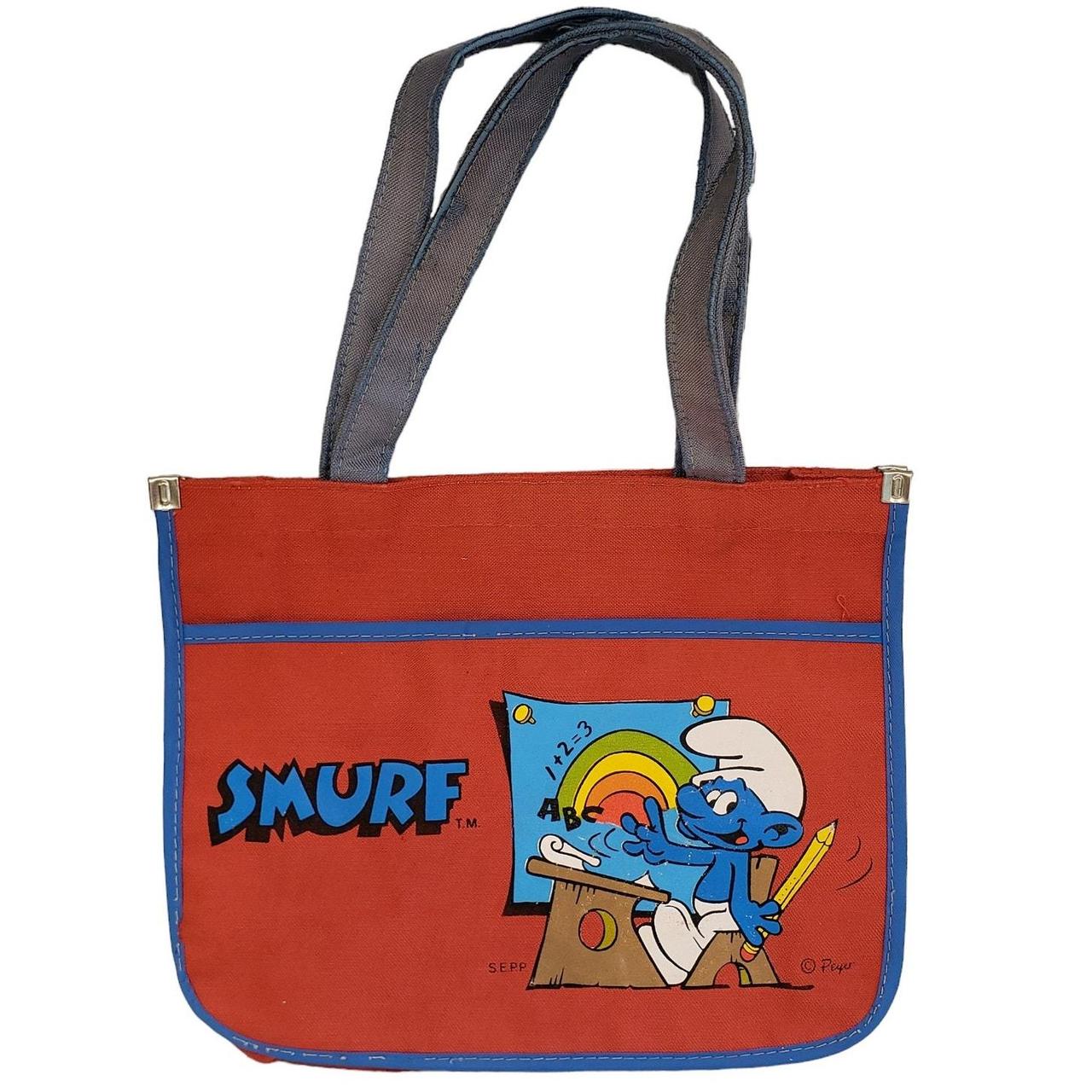 Vintage Smurfs Tote Bag 1980 Red Canvas Purse Blue... - Depop