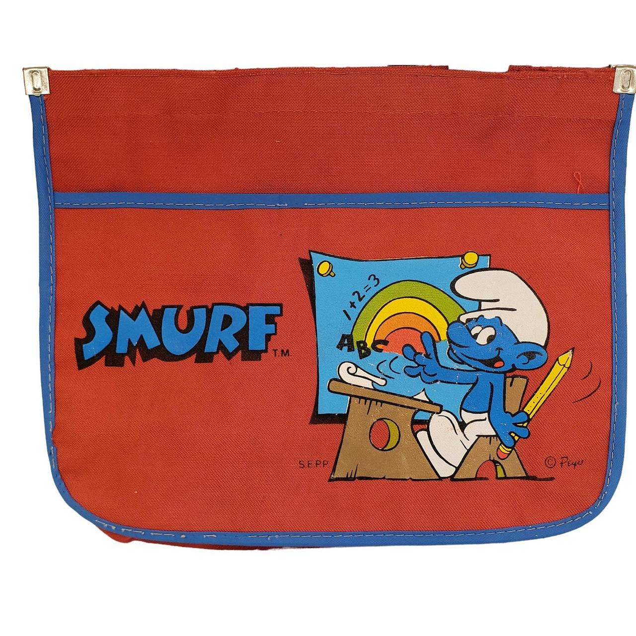 Vintage Smurfs Tote Bag 1980 Red Canvas Purse Blue... - Depop