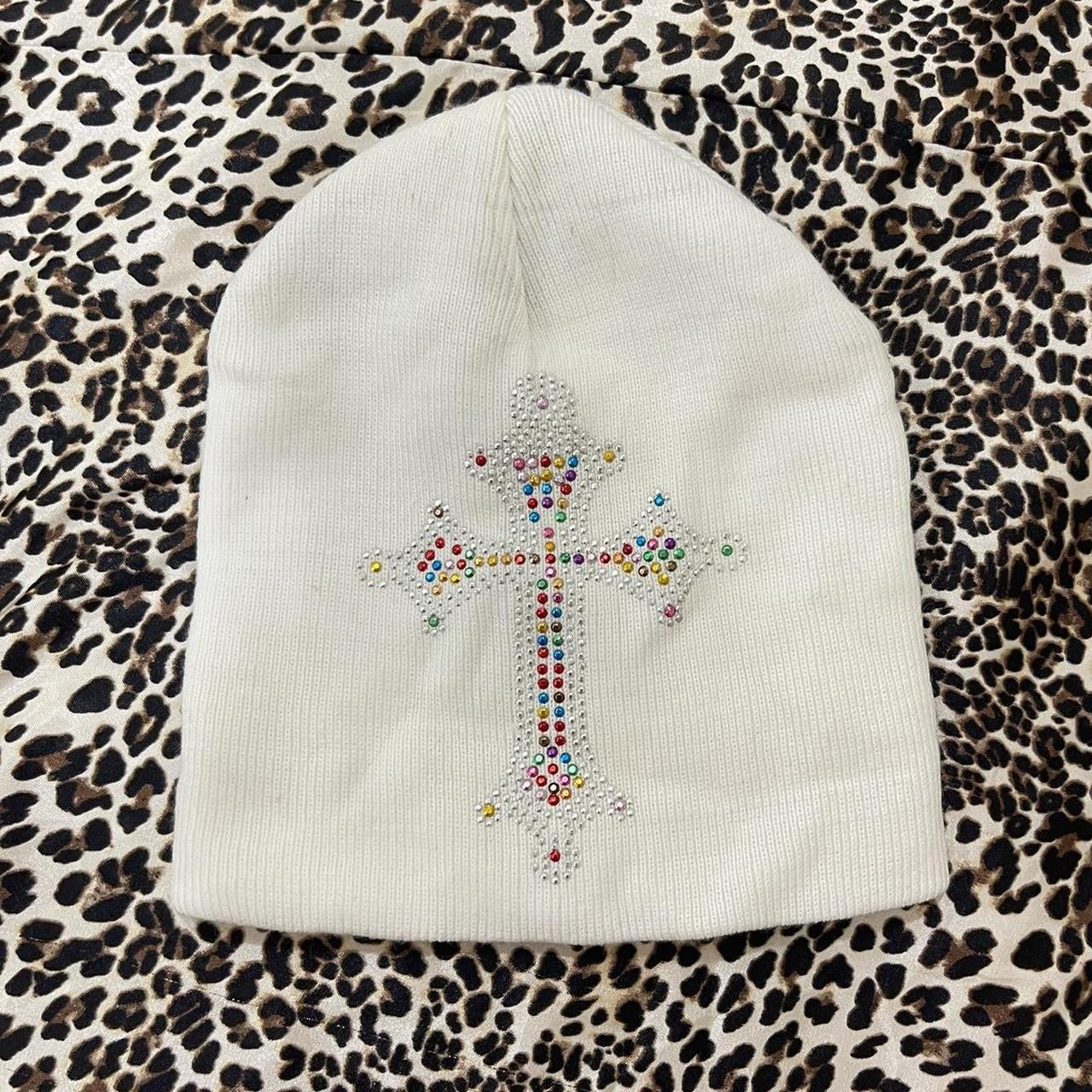 blinged out cross beanie perfect for keeping urself... - Depop