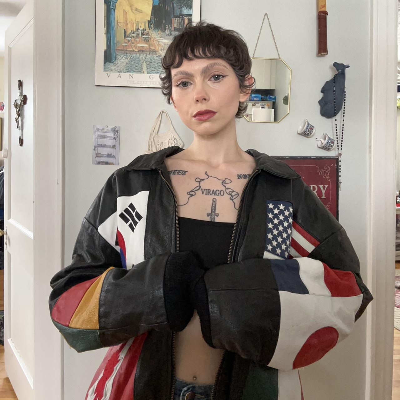 90s Phase 2 International Flag Leather Bomber • a... - Depop