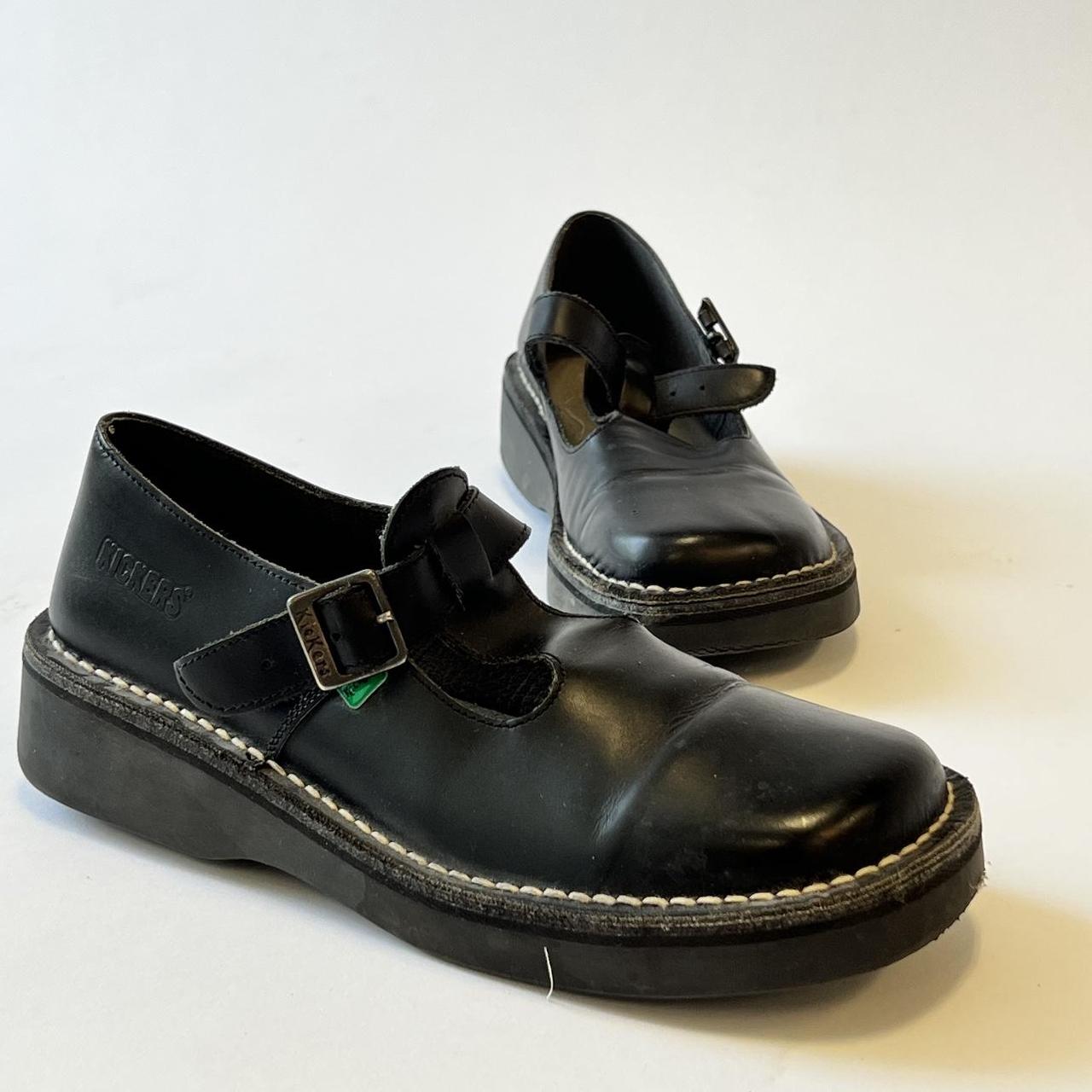 Vintage black leather Mary Janes Kickers with buckle... - Depop