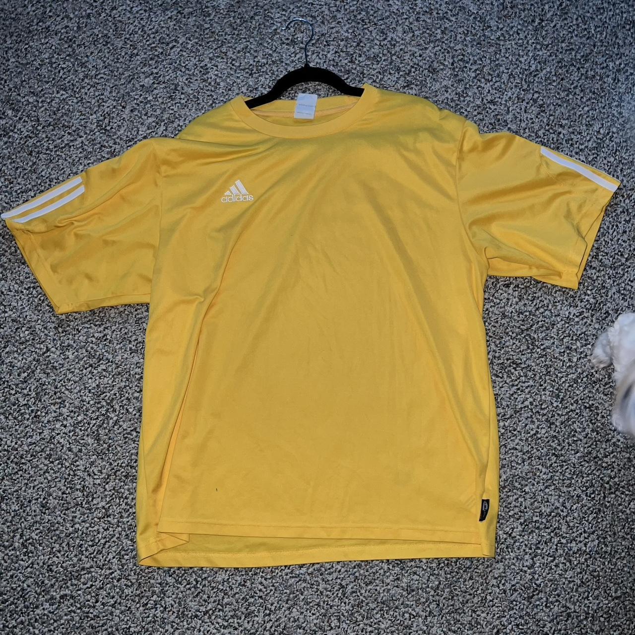 Adidas Yellow Striped Vintage Soccer Tee #yellow... - Depop