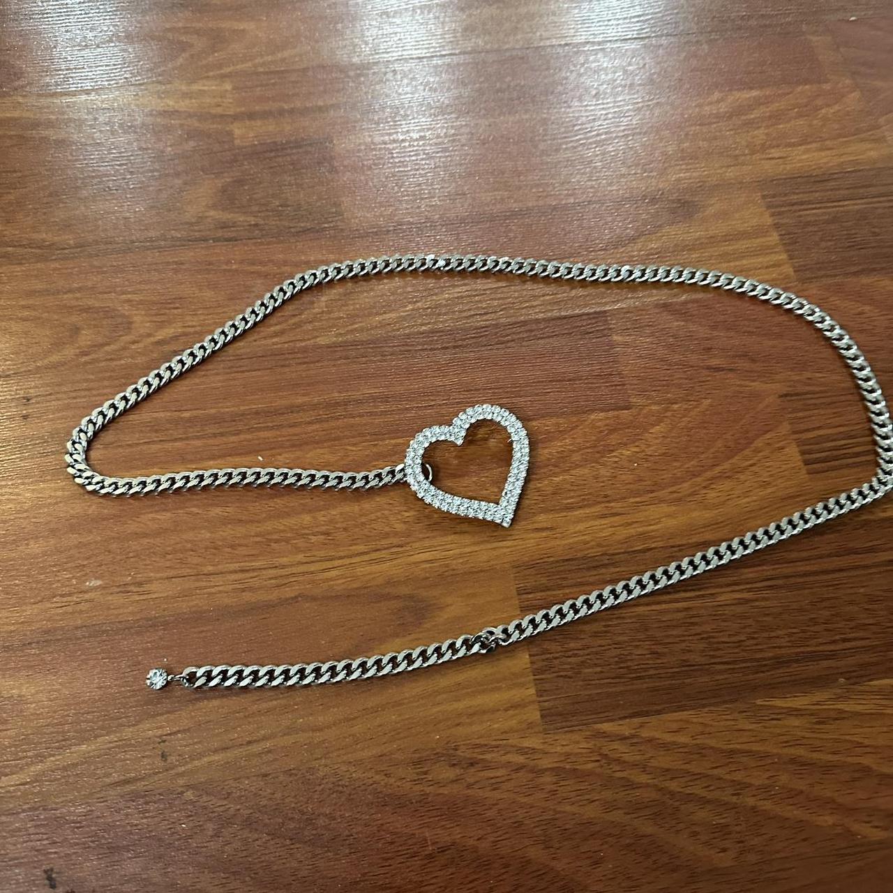 Silver diamond chain belt with heart buckle So... - Depop
