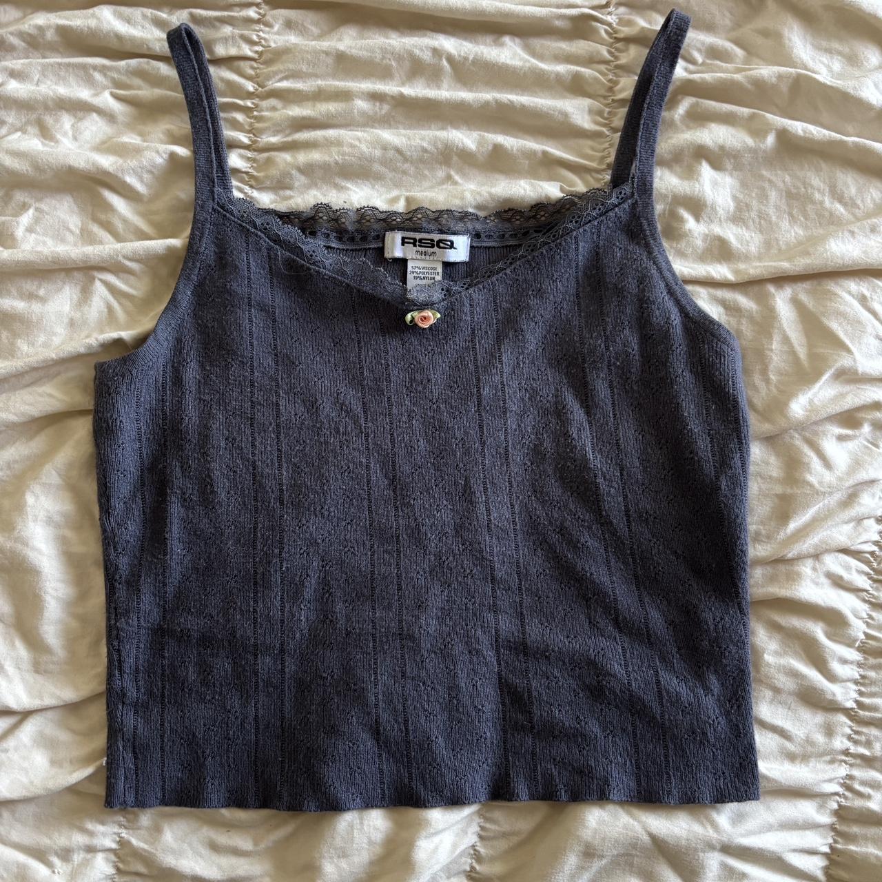 Navy blue lace trimmed RSQ tank top #croptop Has... | Depop