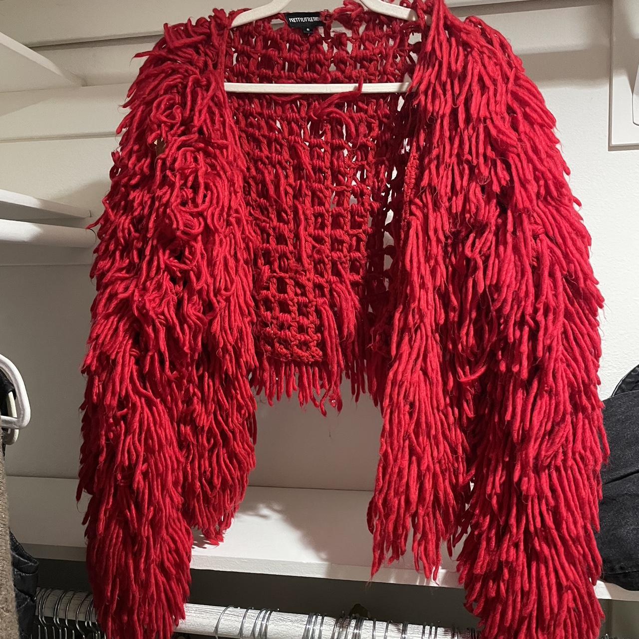 Pretty little thing. Red fuzzy coat - Depop