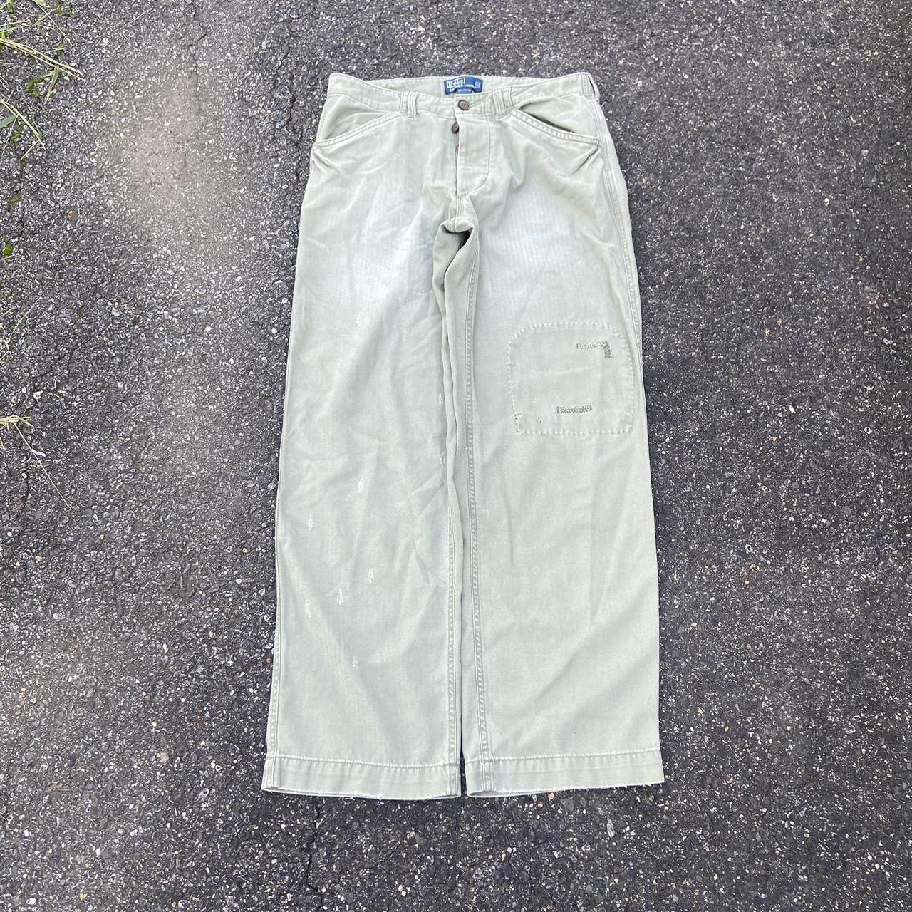 vintage polo ralph lauren khaki wide leg pants with... - Depop