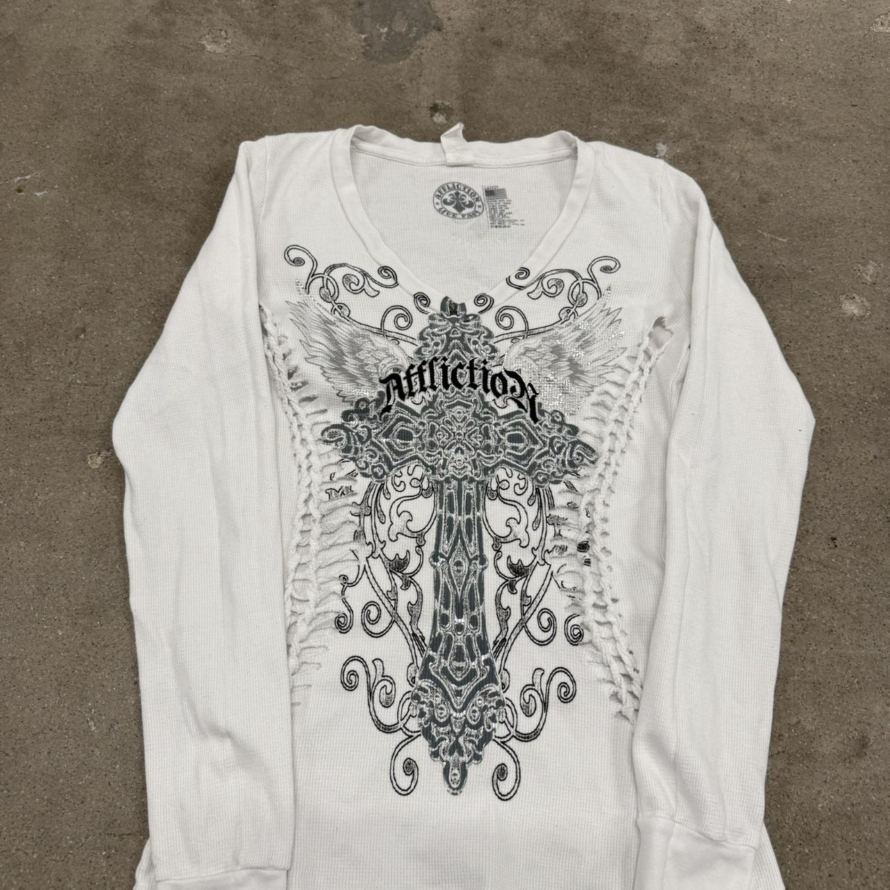 vintage y2k affliction grunge cross long... - Depop