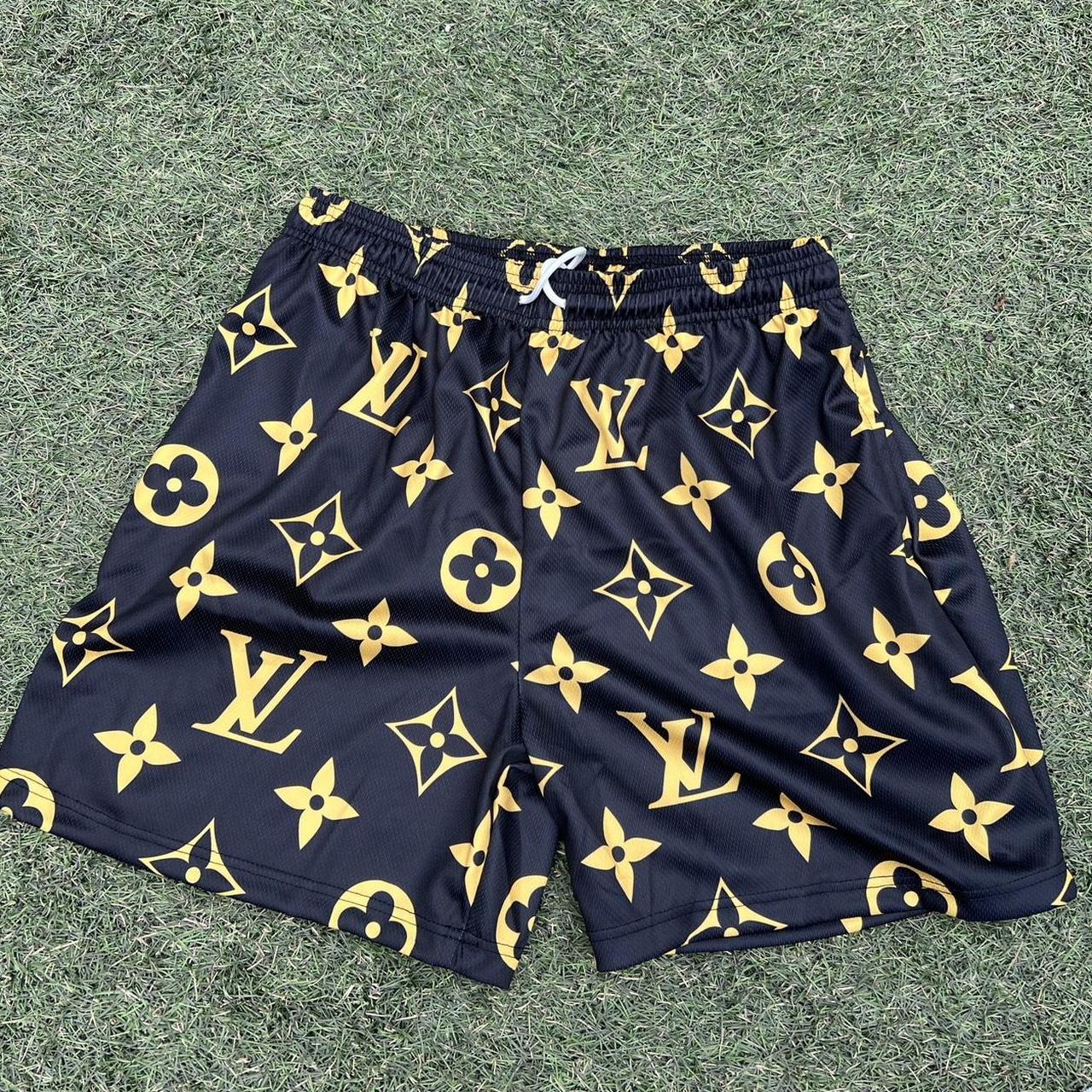 Black and Gold Custom LV Shorts - Depop