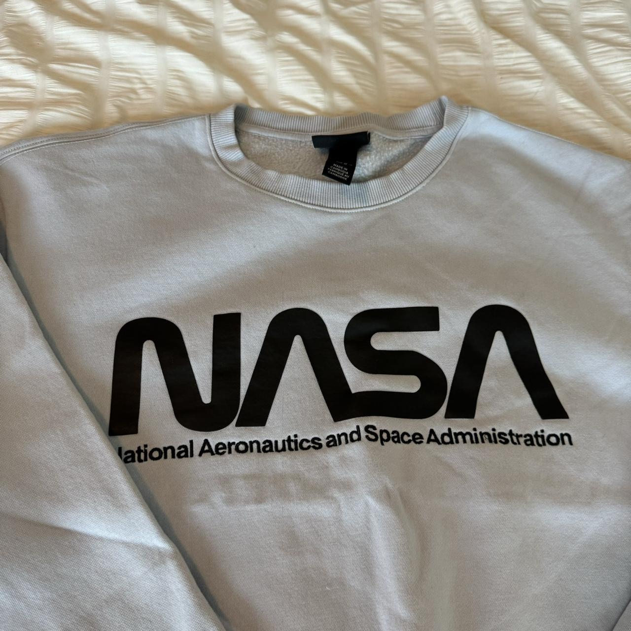 Grey / blue NASA crewneck sweatshirt size medium ... - Depop