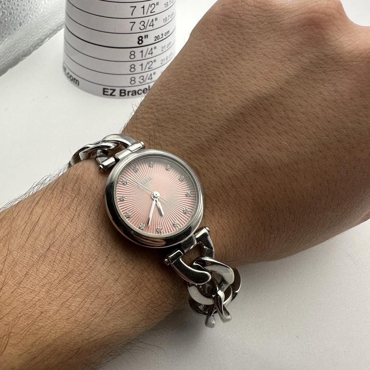 Fossil women’s silver Watch red face Quartz circular... - Depop