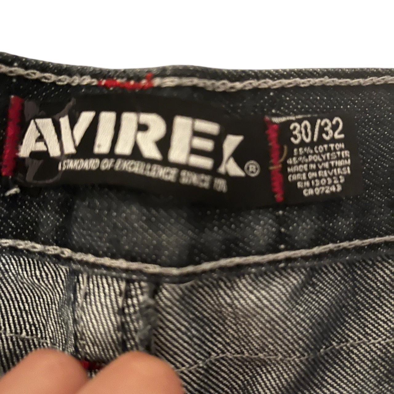 Black and red Avirex jeans with embroidered details... - Depop