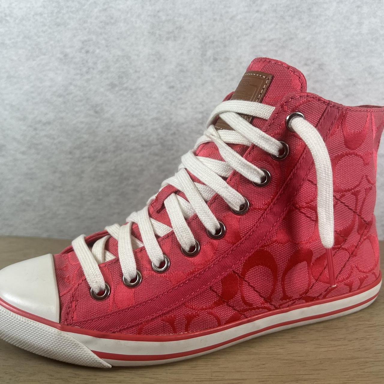 COACH Women's Pink Signature High Tops Sneakers Sz... - Depop