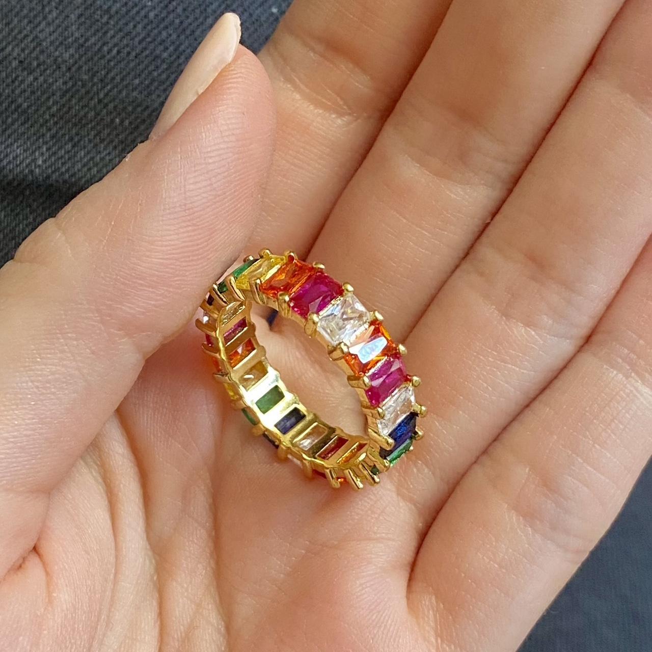 Gold Rainbow Ring • Gold plated ring with colourful... - Depop