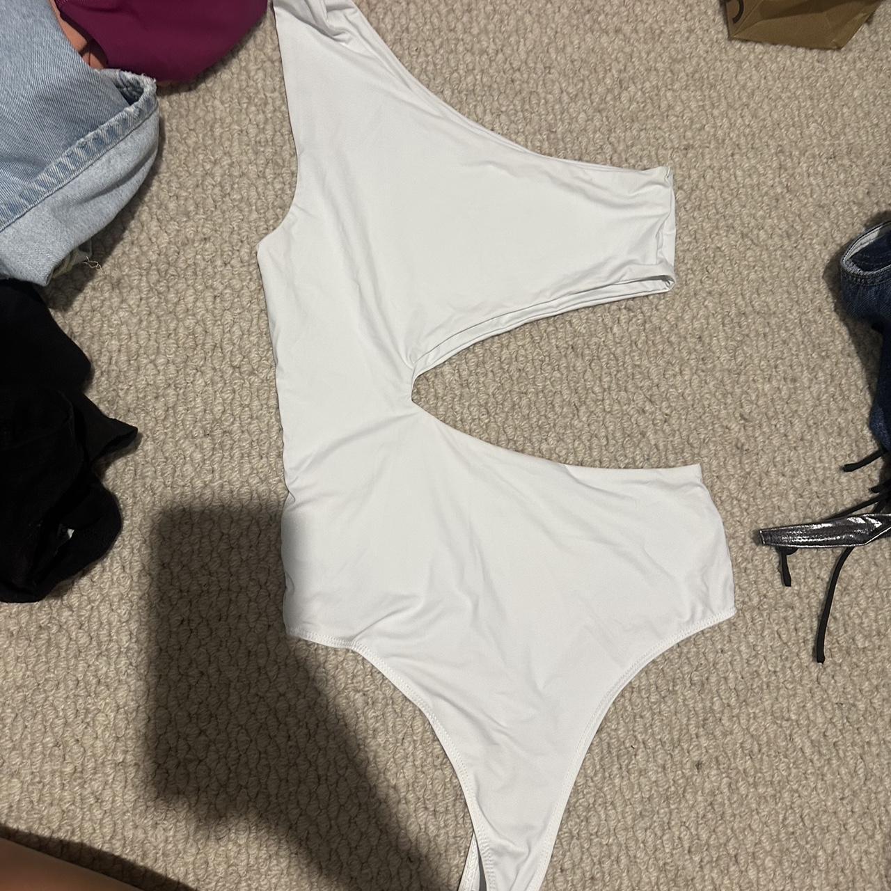 glassons white cut out one shoulder body suit worn... - Depop