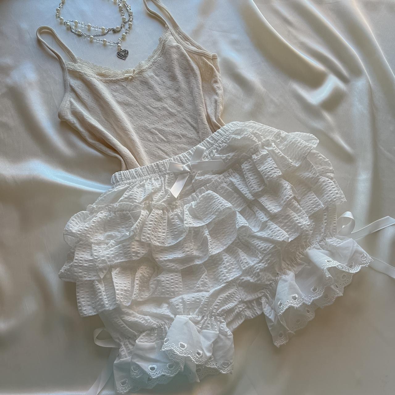 white ruffle bloomers with bows and eyelet... - Depop