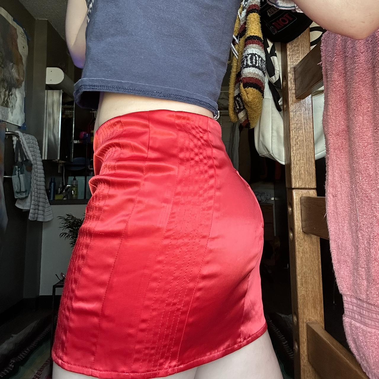 White Fox red satin mini skirt low waisted, never... | Depop