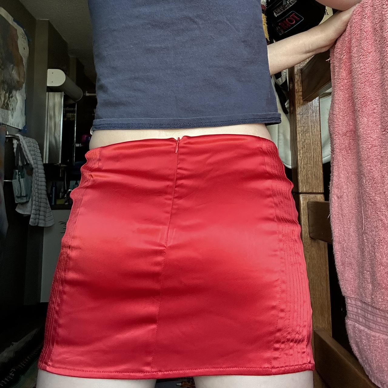 White Fox red satin mini skirt low waisted, never... | Depop