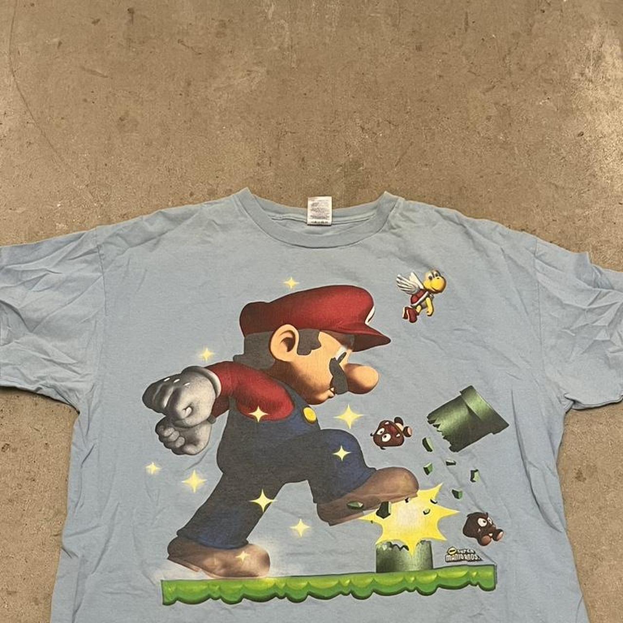 Vintage Y2K blue super Mario brothers graphic tee... | Depop