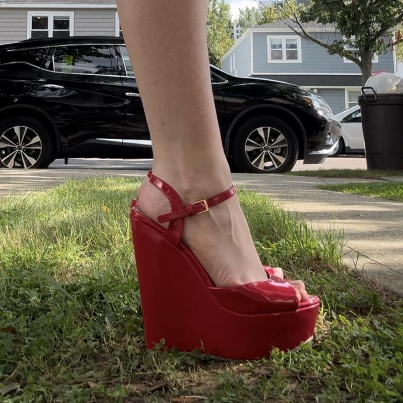 Red patent leather wedges - perfect for a night out... - Depop
