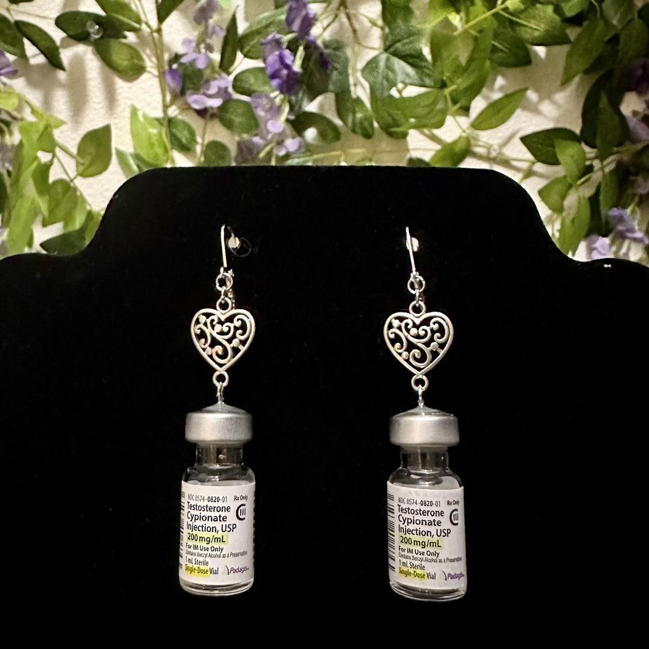 testosterone vial + heart charm earrings🖤 -... - Depop