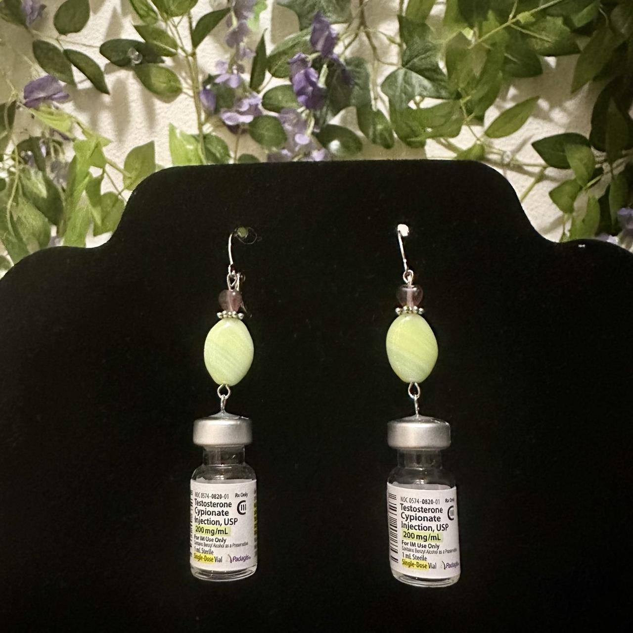 Beaded testosterone earrings💉💜 -handmade beaded... - Depop