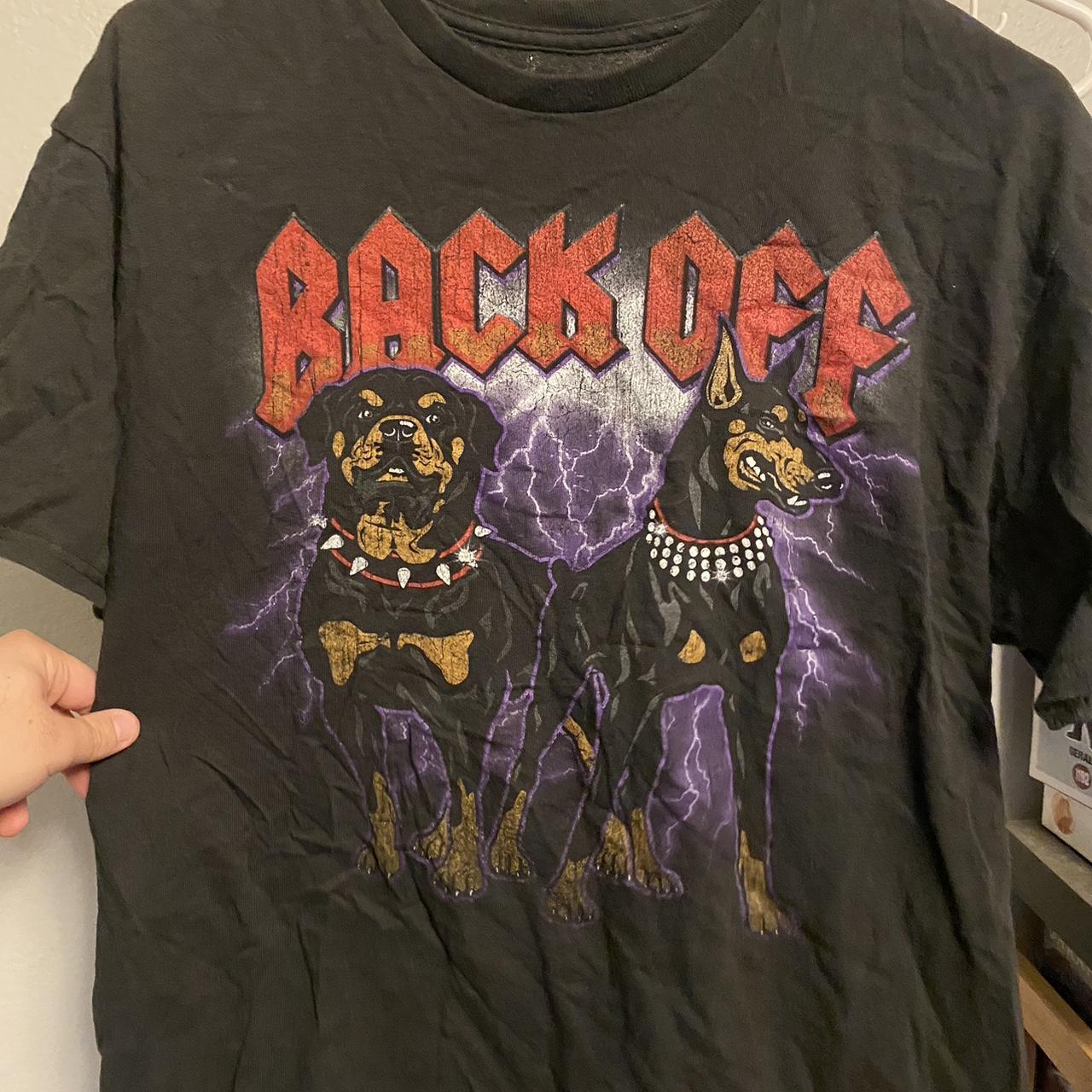 Men’s lightning print “ back off “ dog t shirt size... - Depop