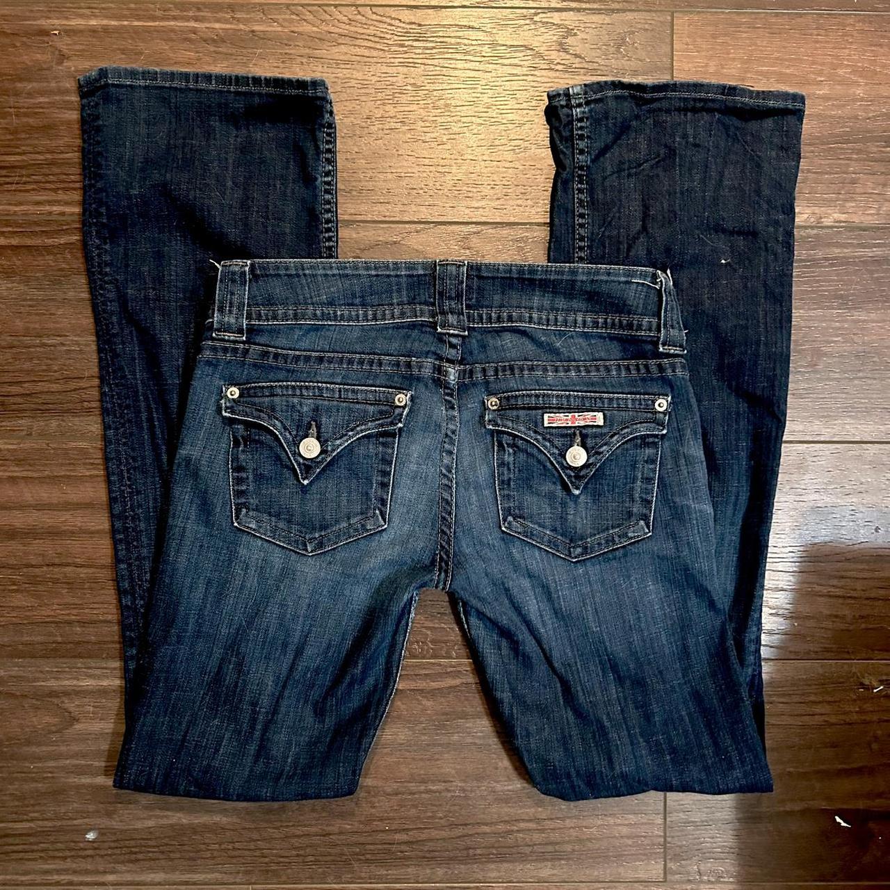 hudson- low rise boot cut jeans with double buttons... - Depop