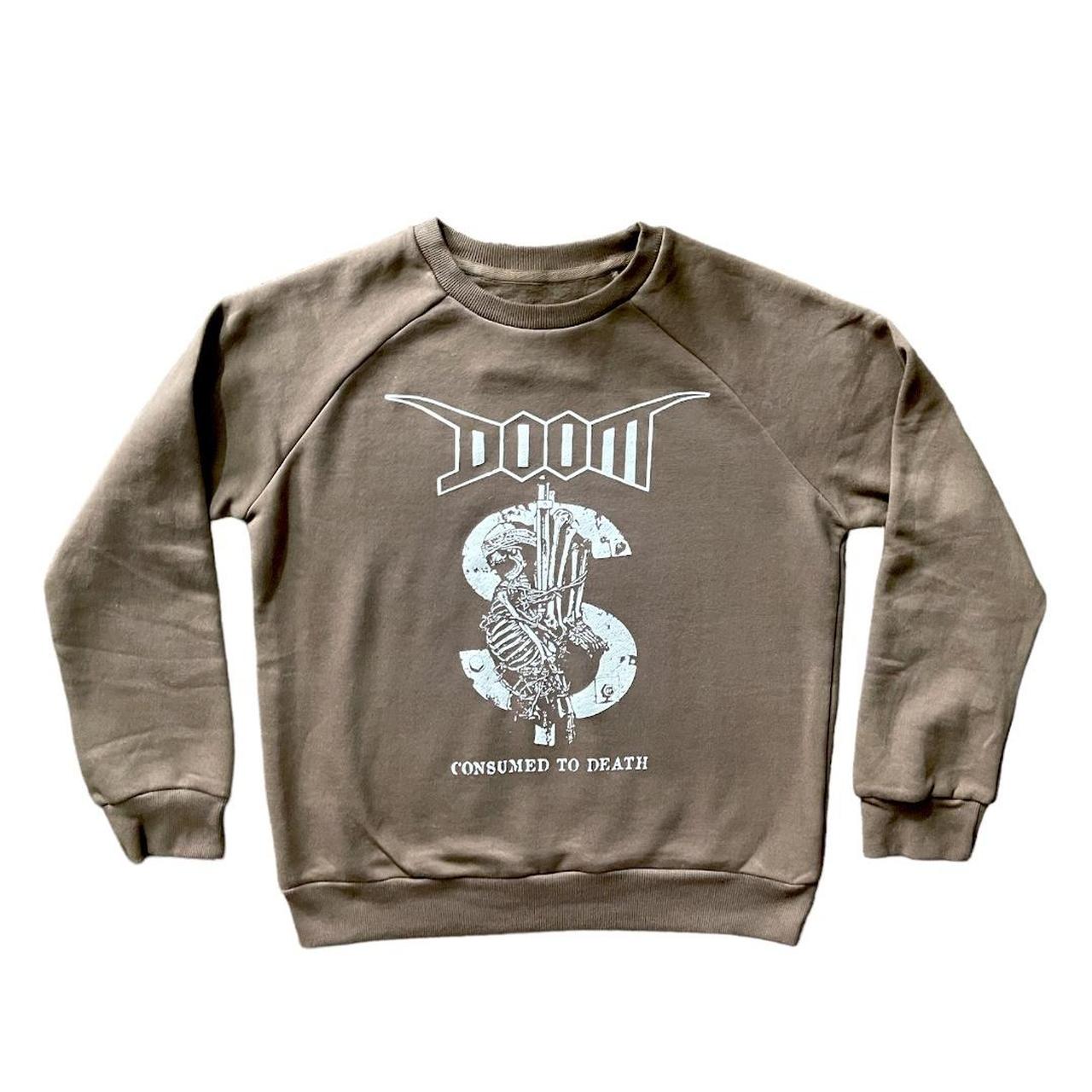 DOOM CREWNECK SWEATER LIGHT BROWN SIZE MEDIUM - Depop