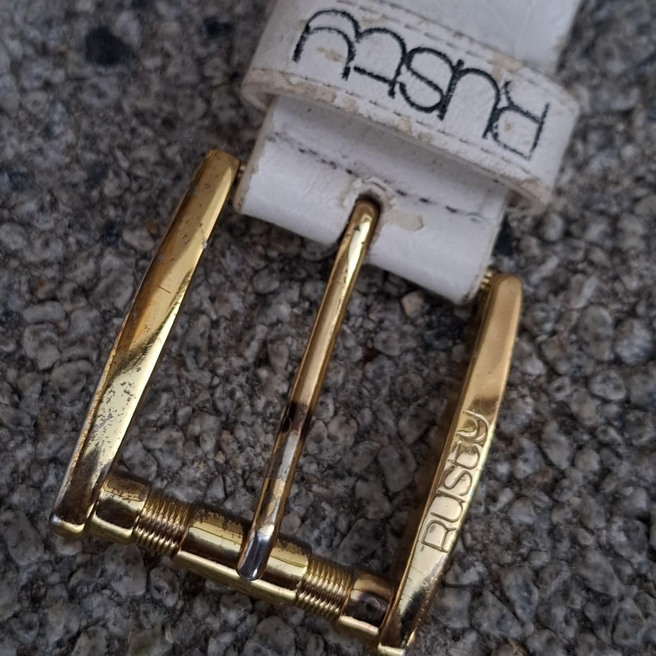 Rusty, surf label, retro BELT. Gold glomesh... - Depop