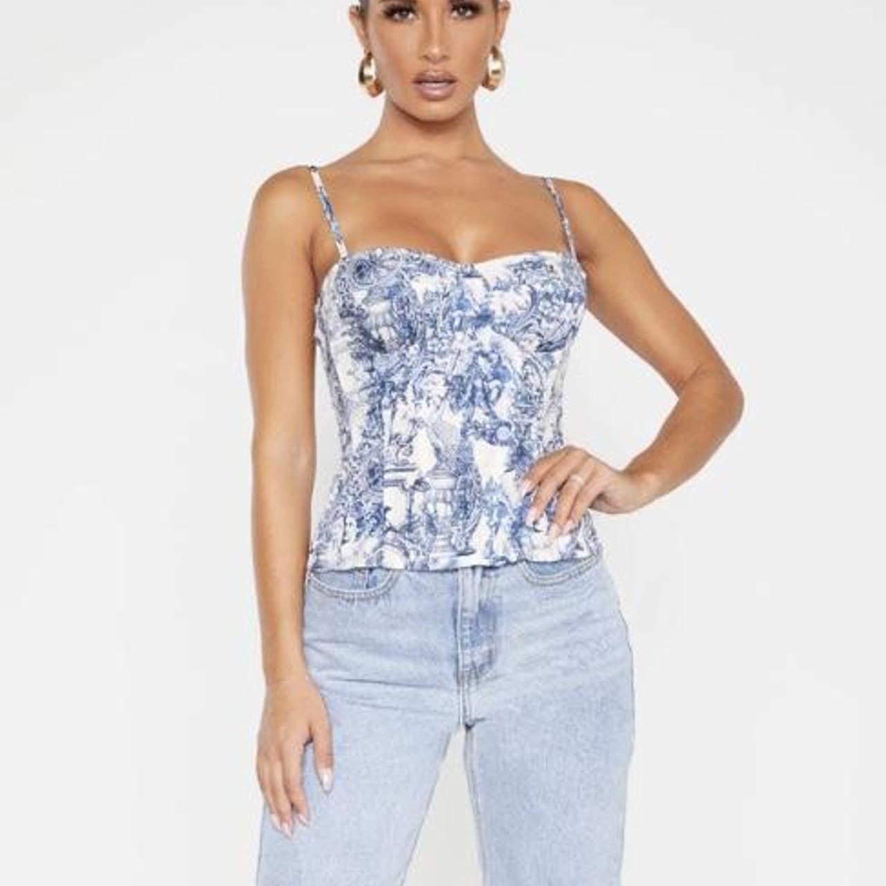 pretty little thing Blue Renaissance Print... - Depop