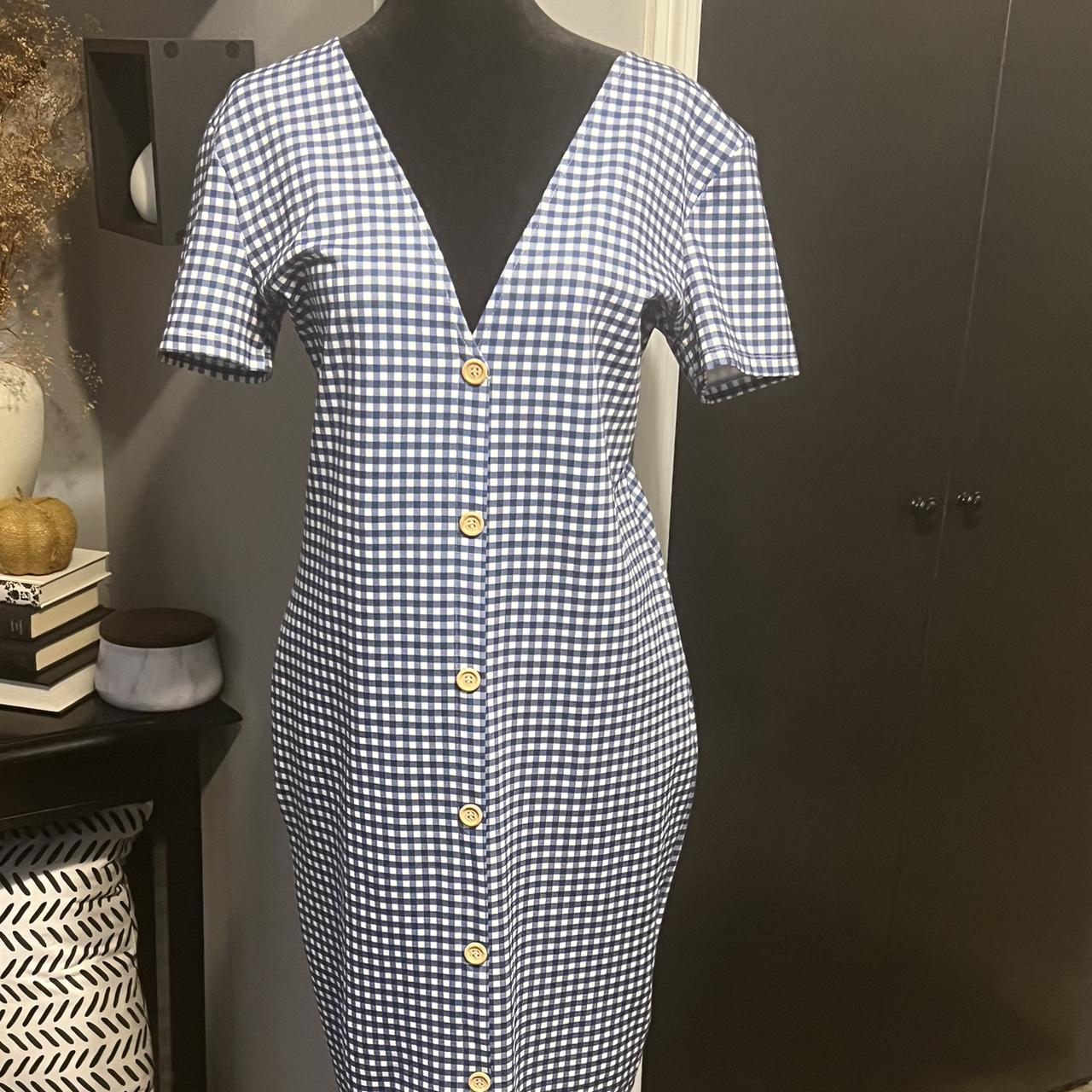 ZARA Gingham Bodycon Dress Blue Check Stretchy... - Depop